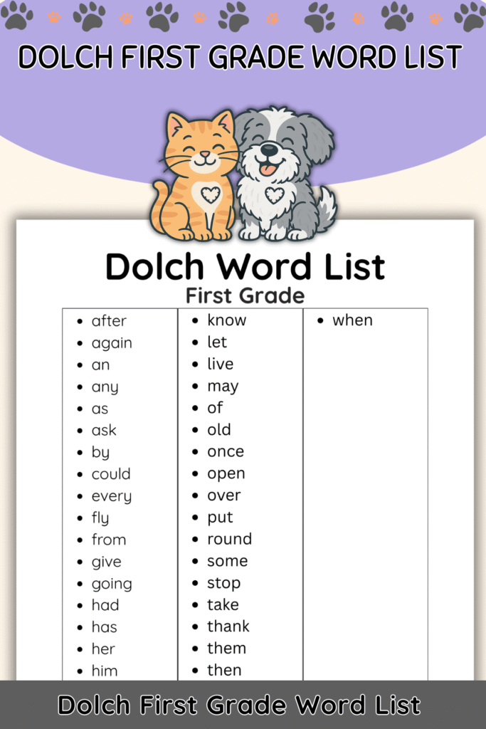 Free Dolch Sight Words List – First Grade - Loaf & Stitch