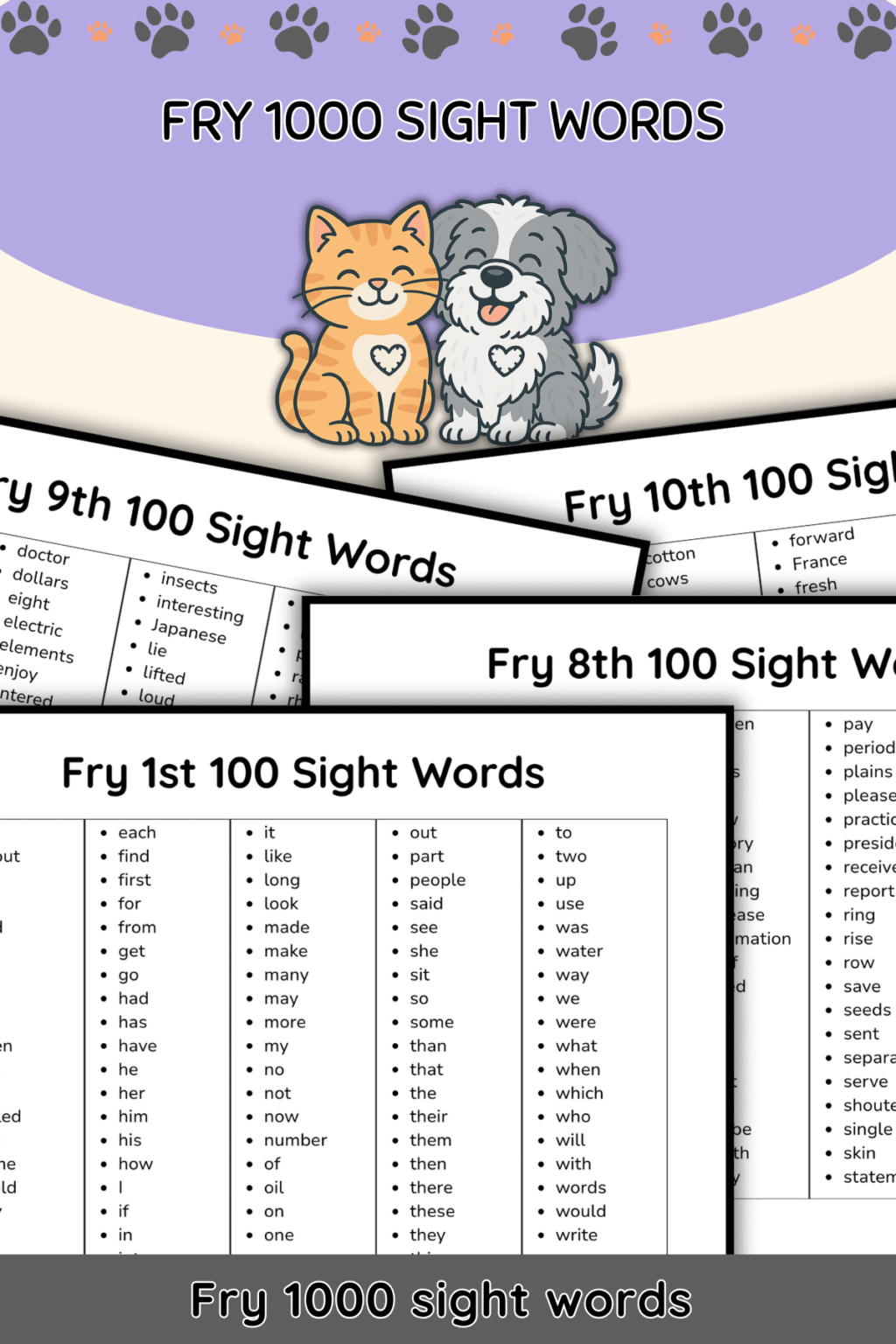 Complete Fry Sight Word List (All 1,000 High-Frequency Words) - Loaf ...