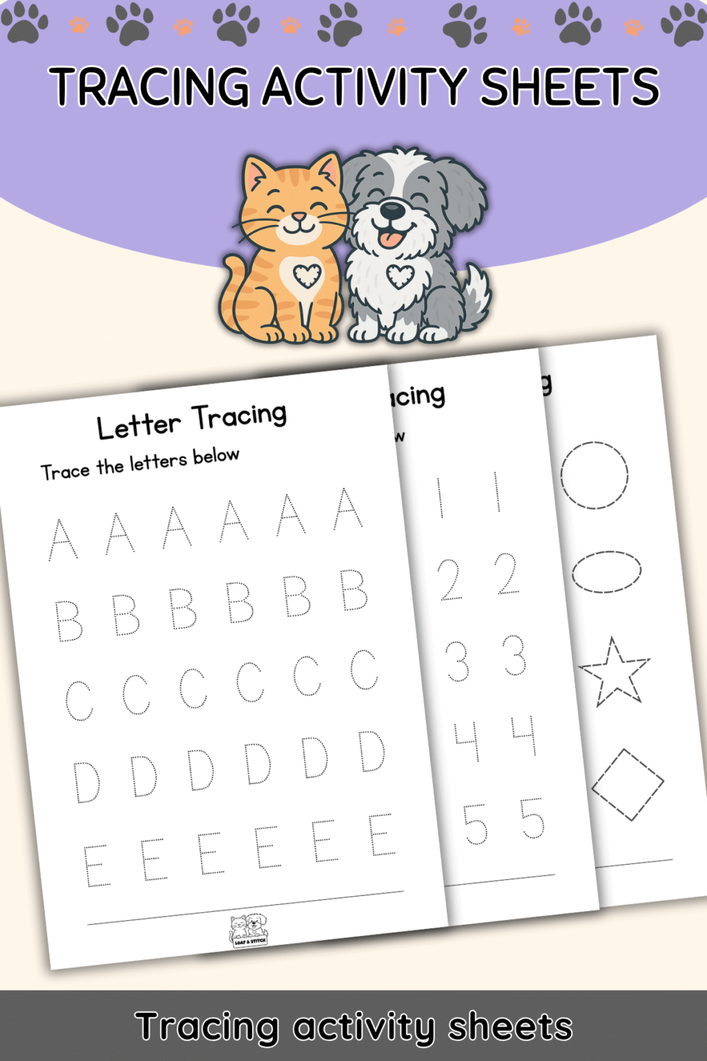 Letters, Numbers, and Shapes Tracing Activity Pack - Loaf & Stitch