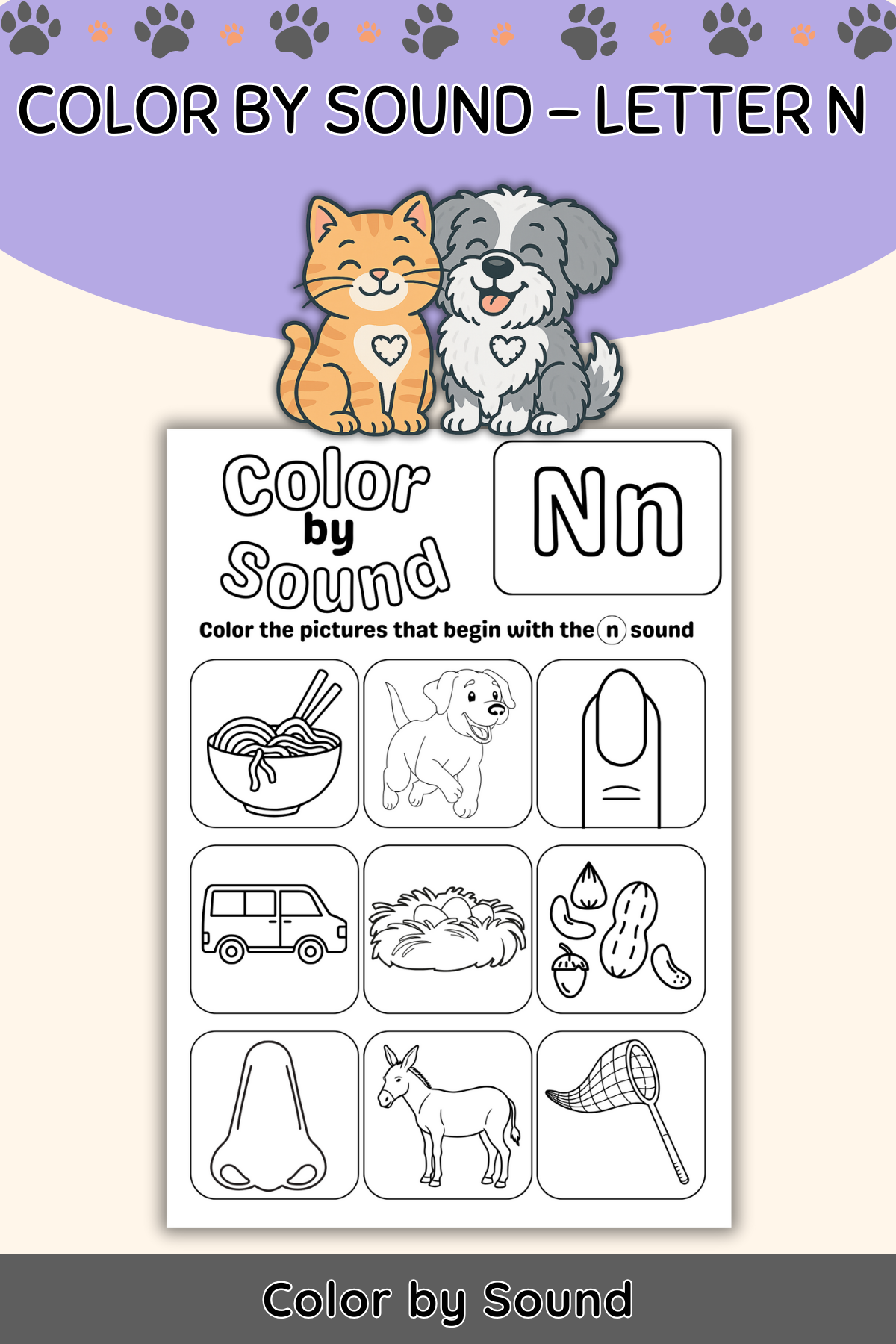 Color by Beginning Sound – Letter N Worksheet - Loaf & Stitch