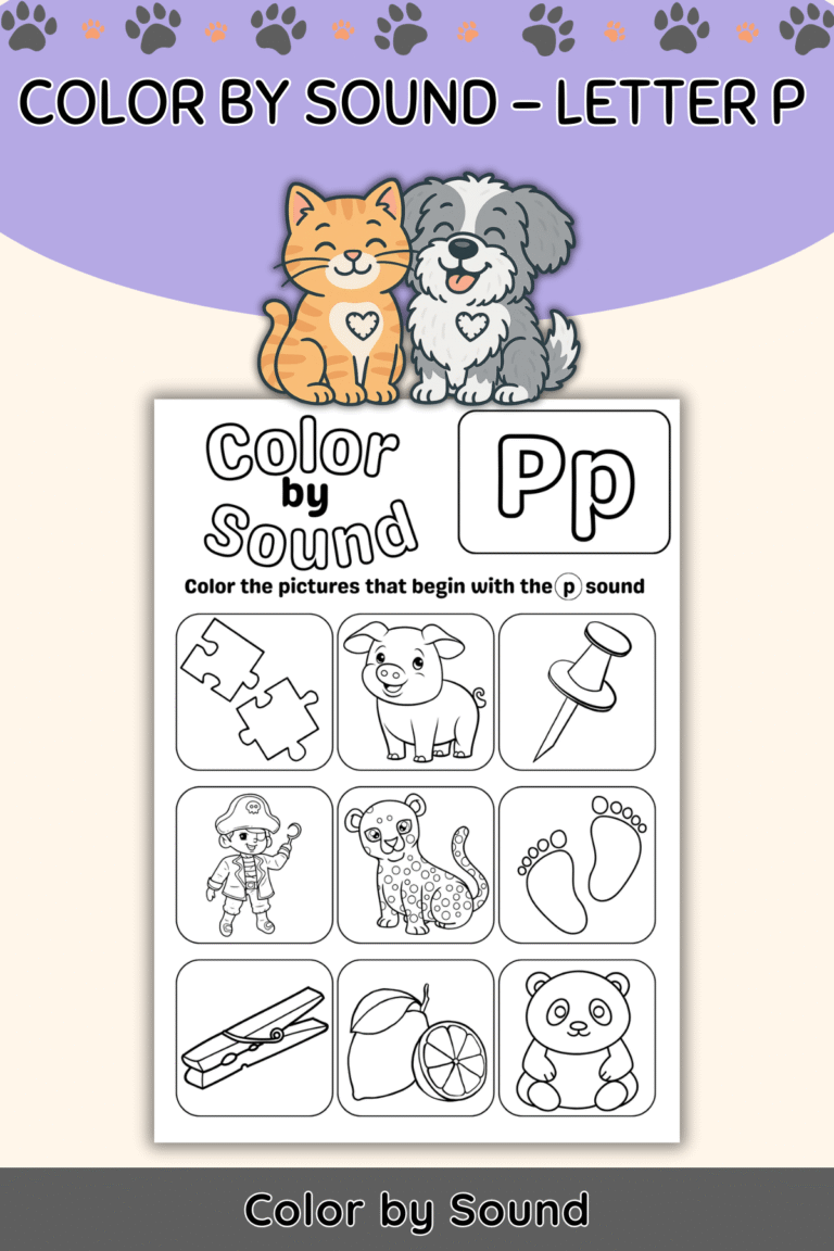 Color by Beginning Sound – Letter P Worksheet - Loaf & Stitch