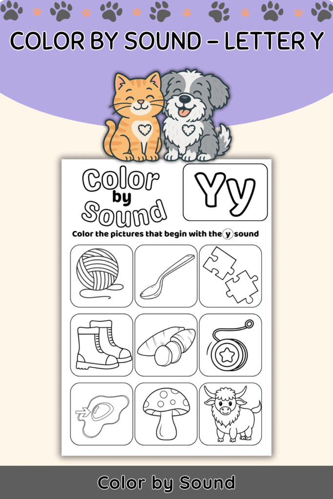 Color by Beginning Sound – Letter Y Worksheet - Loaf & Stitch