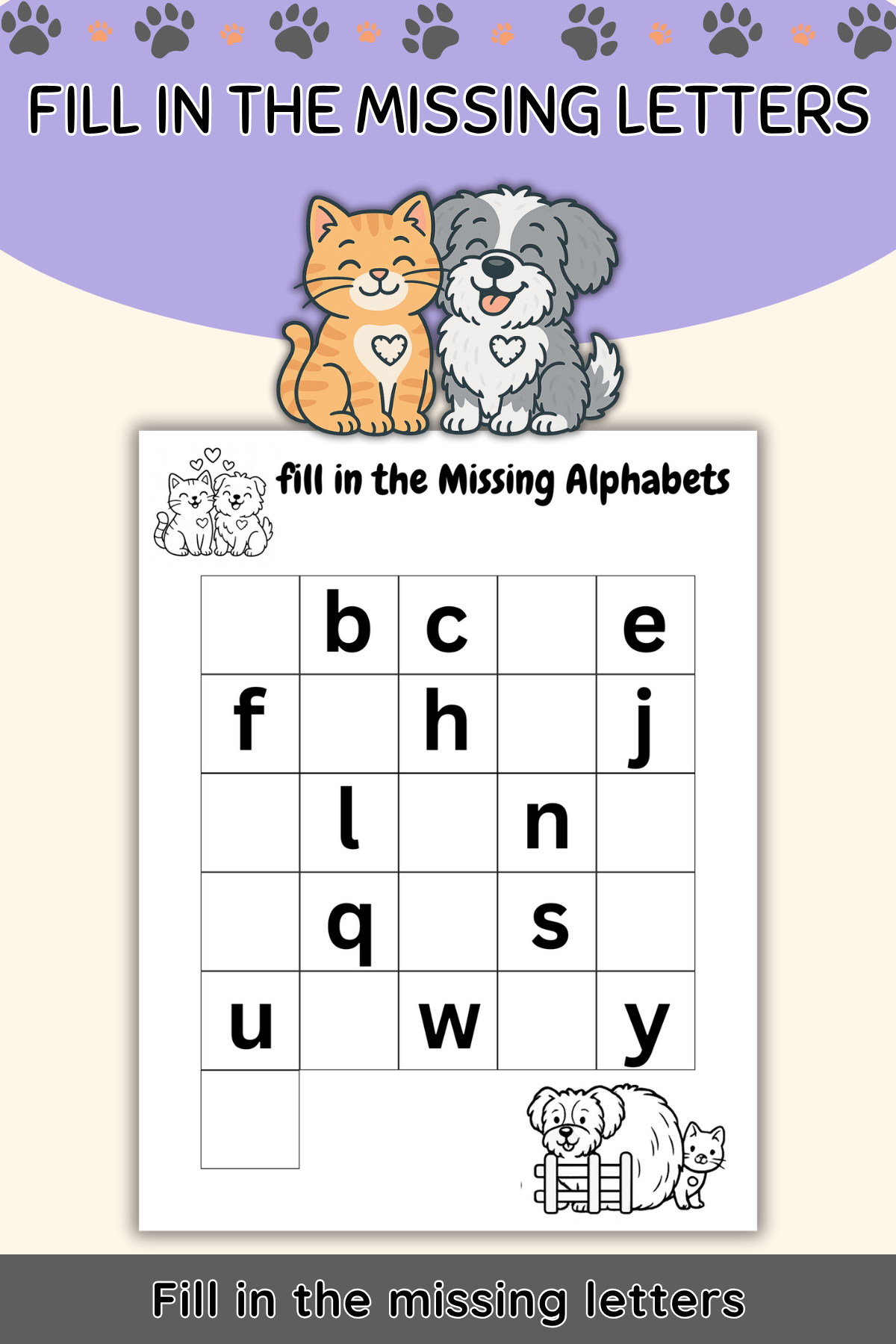 Missing Letters Worksheet – Lowercase Alphabet Practice - Loaf & Stitch