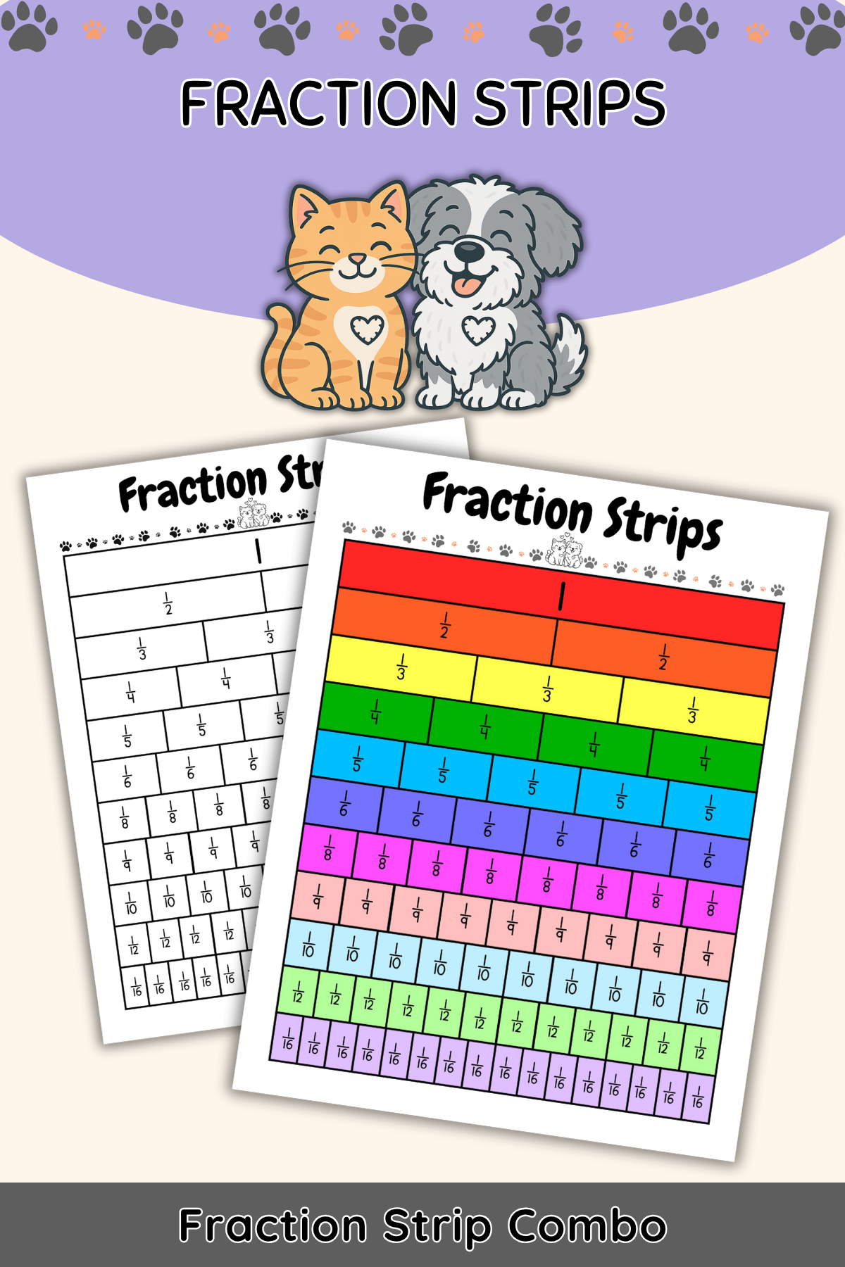 Free Printable Fraction Strips – Color & Black-and-White - Loaf & Stitch