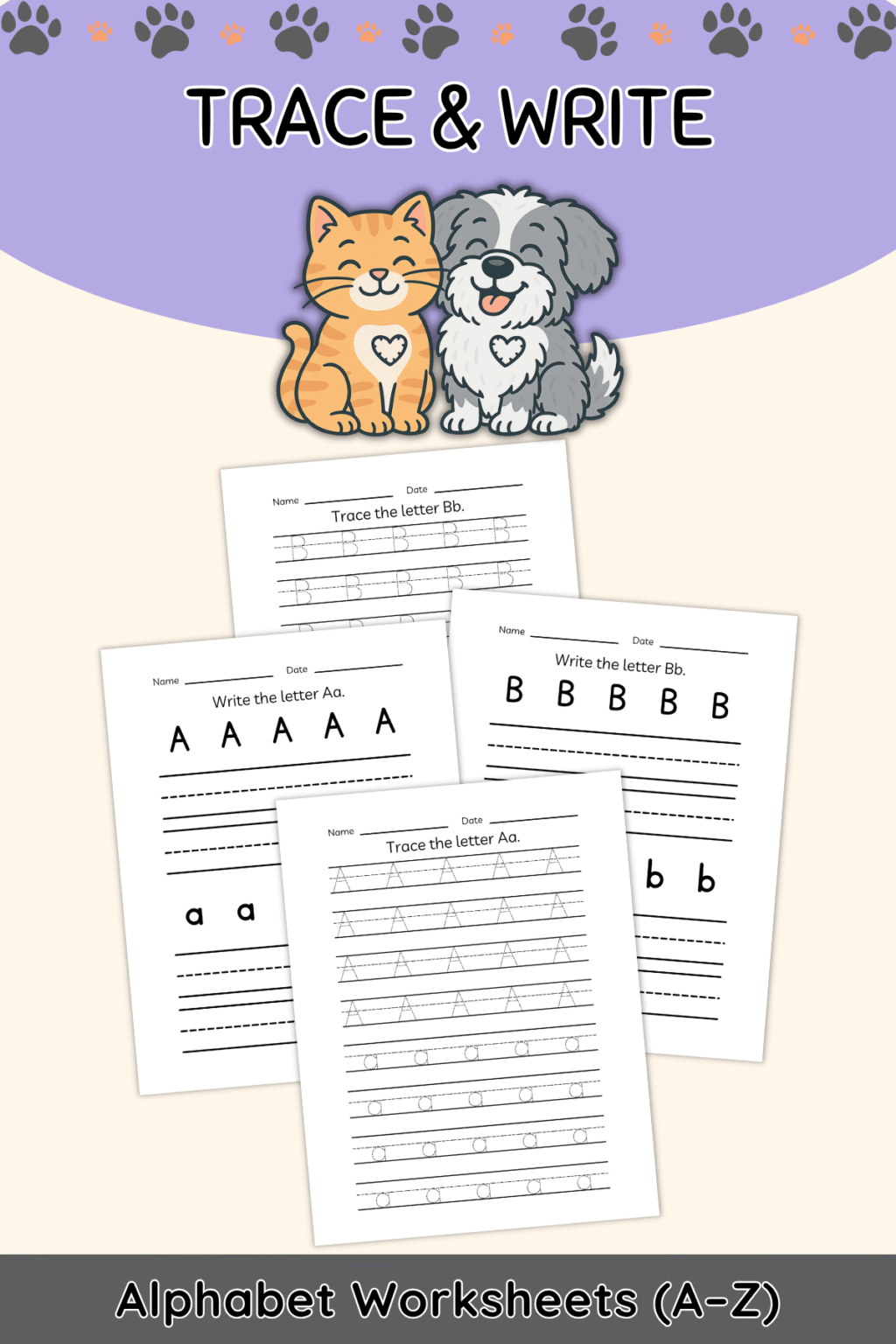 Free Trace & Write Alphabet Worksheets – Upper & Lower Case A–Z - Loaf ...