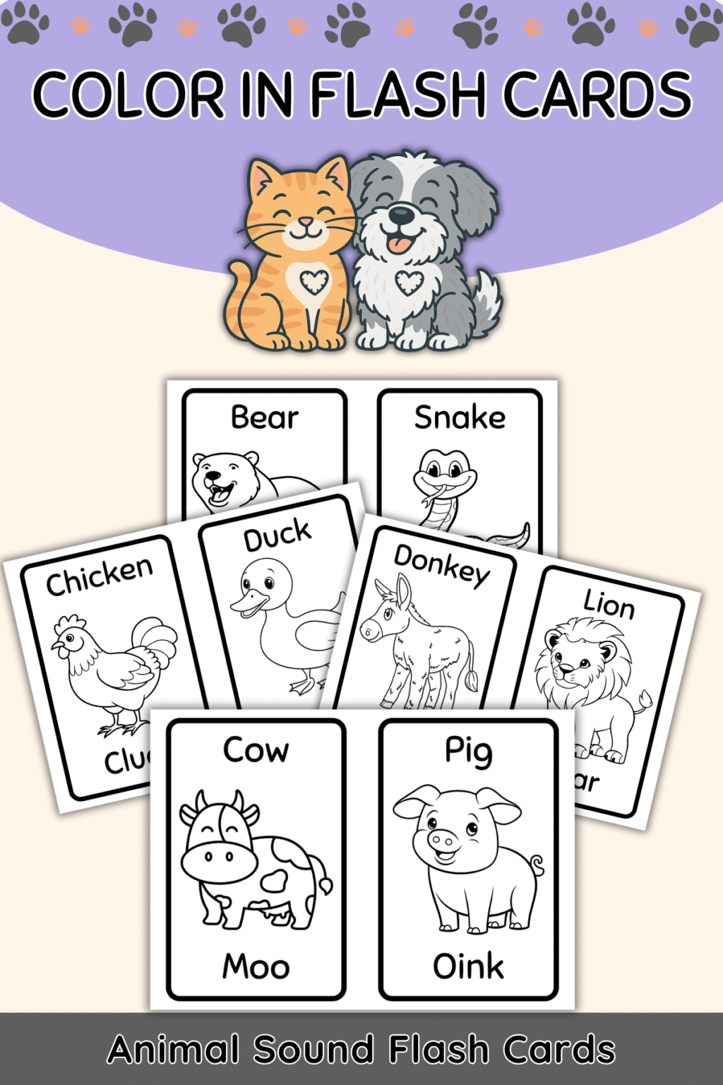 Animals and Their Sounds – Color-In Flashcards - Loaf & Stitch